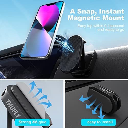 THUPLY Magnetic Phone Holder for Car Foldable Car Mount Multifunctional 360° Rotation, Car Dashboard Phone Holder Magnetic Car Phone Holder [Black] for iPhone All Smartphones