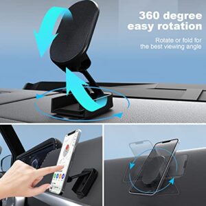 THUPLY Magnetic Phone Holder for Car Foldable Car Mount Multifunctional 360° Rotation, Car Dashboard Phone Holder Magnetic Car Phone Holder [Black] for iPhone All Smartphones