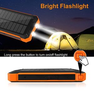 Solar Charger 30000mAh Qi Wireless Solar Power Bank Built in 2 Cables Portable Charger with LED Flashlight for iOS/Android Cell Phone Tablet and Outdoor Camping for Cell Phone