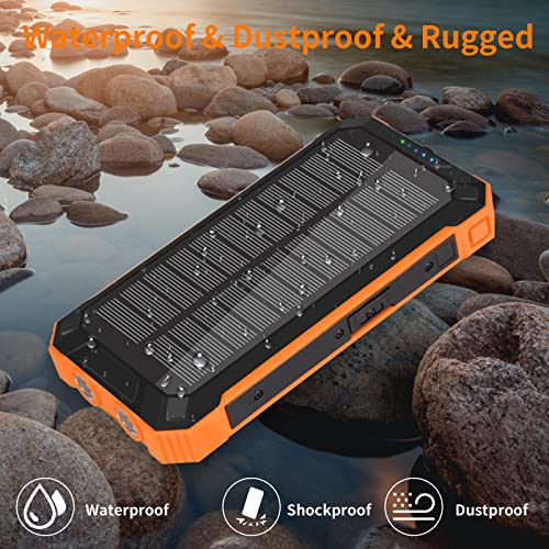 Solar Charger 30000mAh Qi Wireless Solar Power Bank Built in 2 Cables Portable Charger with LED Flashlight for iOS/Android Cell Phone Tablet and Outdoor Camping for Cell Phone