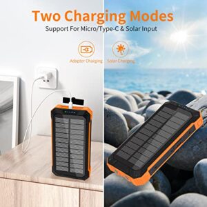 Solar Charger 30000mAh Qi Wireless Solar Power Bank Built in 2 Cables Portable Charger with LED Flashlight for iOS/Android Cell Phone Tablet and Outdoor Camping for Cell Phone