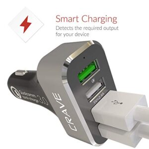 Crave CarHub 54W 4 Port USB Car Charger, Qualcomm Quick Charge 3.0 - Black