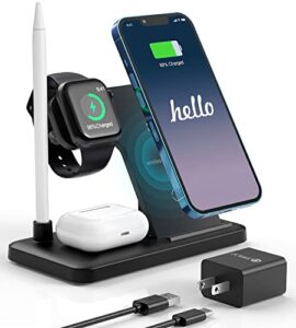 wireless charger, 4 in 1 fast charging station stand compatible with iphone 13/12/11/pro/xs/xr/x/se/8, 18w charger dock for apple watch 7/6/se/5/4/3/airpods series/apple pencil 1st (black)