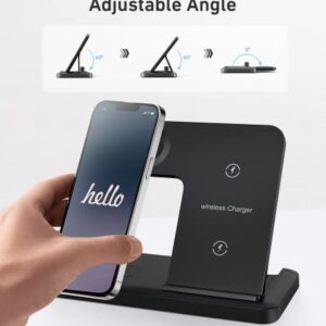 Wireless Charger, 4 in 1 Fast Charging Station Stand Compatible with iPhone 13/12/11/Pro/XS/XR/X/SE/8, 18W Charger Dock for Apple Watch 7/6/SE/5/4/3/AirPods Series/Apple Pencil 1st (Black)