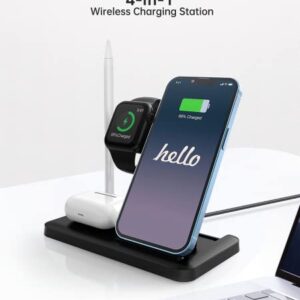 Wireless Charger, 4 in 1 Fast Charging Station Stand Compatible with iPhone 13/12/11/Pro/XS/XR/X/SE/8, 18W Charger Dock for Apple Watch 7/6/SE/5/4/3/AirPods Series/Apple Pencil 1st (Black)