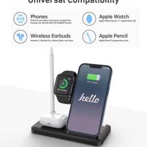 Wireless Charger, 4 in 1 Fast Charging Station Stand Compatible with iPhone 13/12/11/Pro/XS/XR/X/SE/8, 18W Charger Dock for Apple Watch 7/6/SE/5/4/3/AirPods Series/Apple Pencil 1st (Black)