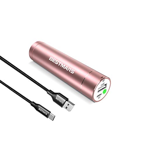 The Smallest 5000mAh Mini Power Bank, Lipstick-sized 2.4A Output Slim Portable Charger USB-C Charging Battery Pack Compatible with iPhone 11 X XS MAX XR 8 7 6s plus iPad Samsung Galaxy Cell Phone Pink