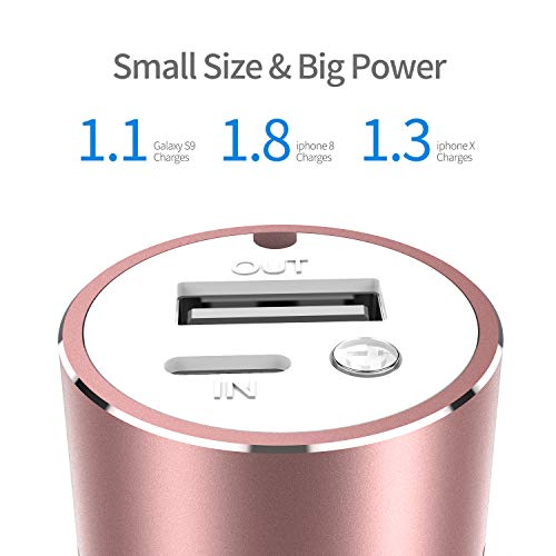 The Smallest 5000mAh Mini Power Bank, Lipstick-sized 2.4A Output Slim Portable Charger USB-C Charging Battery Pack Compatible with iPhone 11 X XS MAX XR 8 7 6s plus iPad Samsung Galaxy Cell Phone Pink