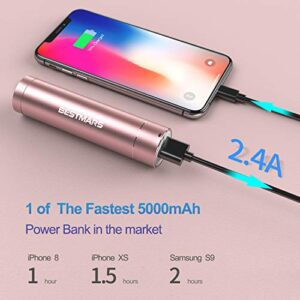 The Smallest 5000mAh Mini Power Bank, Lipstick-sized 2.4A Output Slim Portable Charger USB-C Charging Battery Pack Compatible with iPhone 11 X XS MAX XR 8 7 6s plus iPad Samsung Galaxy Cell Phone Pink