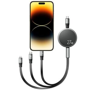 cafele usb c multi charging cable, [27w fast charging for cellphone] retractable usb c cable, 3 in 1 multiple phone charger cord with type c/micro usb/ip for phone 14 13 12/samsung s23 s22 s21/pad