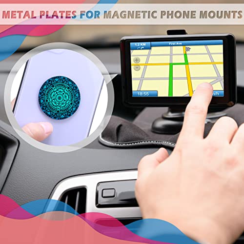 18 Pieces Phone Round Magnet Mount Metal Plate Sticker for Phone Magnet Car Magnet Holder Mount Universal Magnetic Phone Mount Plates Adhesive Metal Piece for Magnetic Phone Holder, Mandala Style