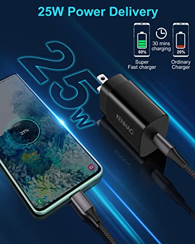 Galaxy S23 S22 S21 Super Fast Charger Type C, 25W PD USB C Wall Charger Fast Charging Block/Car Charger for Samsung Galaxy S23/S23 Ultra/S23+/S22/S21/S20/Plus/5G/FE, Note 20/10, 2X 3FT USB-C Cable