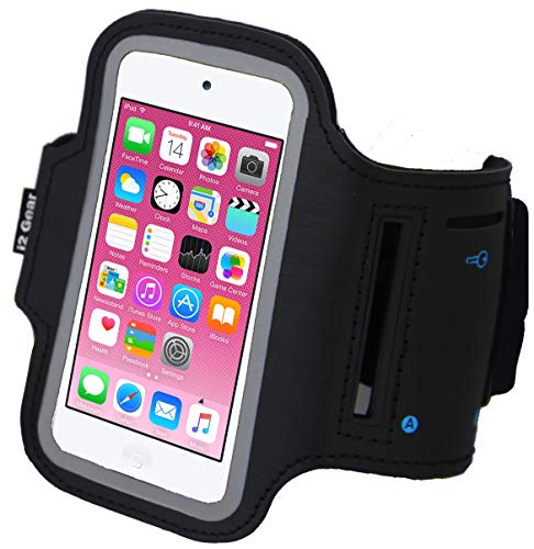 i2 Gear Running Exercise Armband for iPod Touch 7th, 6th and 5th Generation MP3 Players and Phones with Reflective Border and Key Holder (Black)