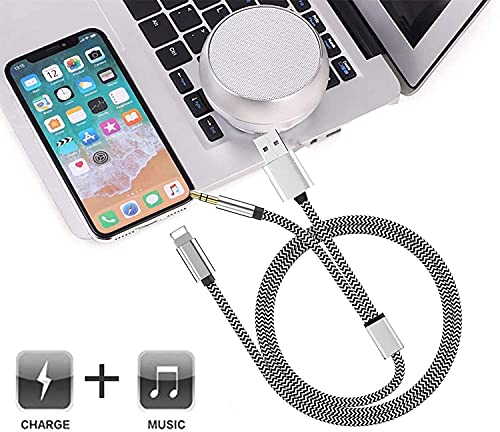 [Apple MFi Certified]2 in 1 Audio Charging Cable Compatible with iPhone,Lightning to 3.5mm Aux Cord Audio Jack Works with Car Stereo Speaker Headphone Car Charger Support iPhone 12/11/11 Pro/XS/XR/8/7