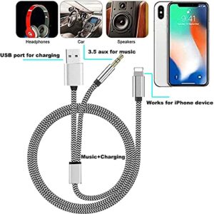 [Apple MFi Certified]2 in 1 Audio Charging Cable Compatible with iPhone,Lightning to 3.5mm Aux Cord Audio Jack Works with Car Stereo Speaker Headphone Car Charger Support iPhone 12/11/11 Pro/XS/XR/8/7