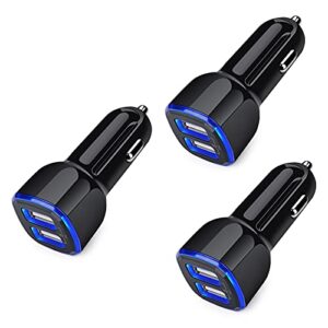 car charger for iphone, 3pack 2.4a dual port fast charge car lighter usb adapter car plug charger for iphone 14 13 12 11 pro max 10 se xr xs x 8 7 6,samsung galaxy s22 s21 s20 s10 s9 s8 s7 j7,android