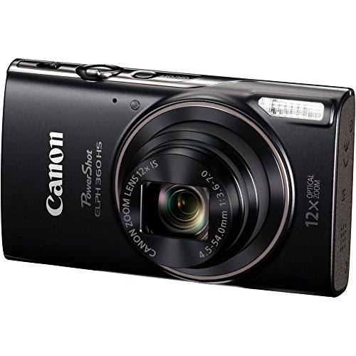 Canon PowerShot ELPH 360 HS Digital Camera (Black) (1075C001) + 64GB Memory Card + NB11L Battery + Case + Charger + Card Reader + Corel Photo Software + HDMI Cable + Flex Tripod + More (Renewed)