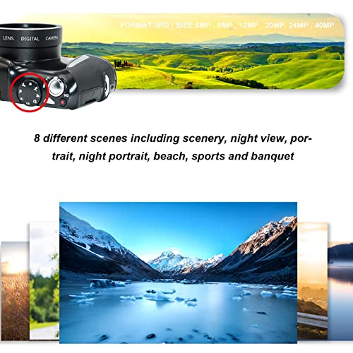 4K Digital Camera, 48MP Vlogging Camera with 3.2in Screen, for YouTube Video Camera with 8 Scene Modes, 16X Digital Zoom, Support 52mm Caliber Filter/Macro Lens