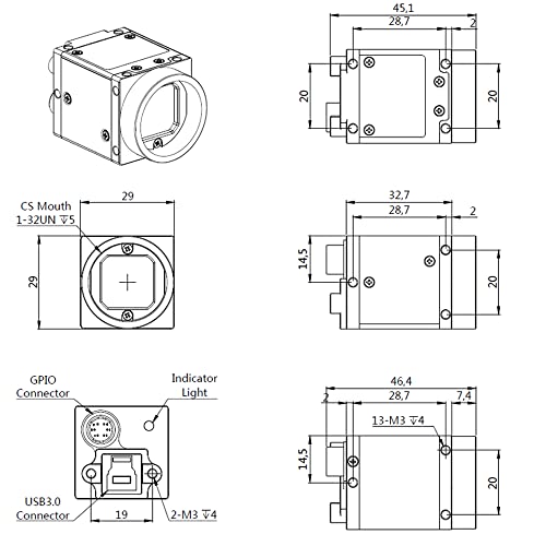 HTENG VISHI High Speed USB3.0 Color 5.0MP 2/3" Machine Vision Global Shutter Digital Industrial Camera C-Mouth Supports Windows and Linux SDK Area Scan Camera Sensor 2448x2048 40FPS