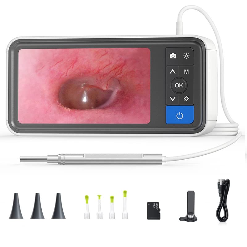 Digital Otoscope with 4.5" Screen & 3.9mm Ear Camera & 32GB Card, 6 Adjustable LEDs, 2500mAh Rechargeable Battery, IP67 Waterproof, Ear Wax Removal Tool, Supports Photo Snap and Video Recording