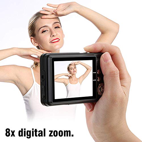 Digital Camera, 2.7 inch TFT LCD Display Pocket Camera, 18 Megapixel 8X Zoom Card Digital Camera, Support 32GB Memory Card, Builtin Microphone, with Lanyard/Storage Bag(Black)