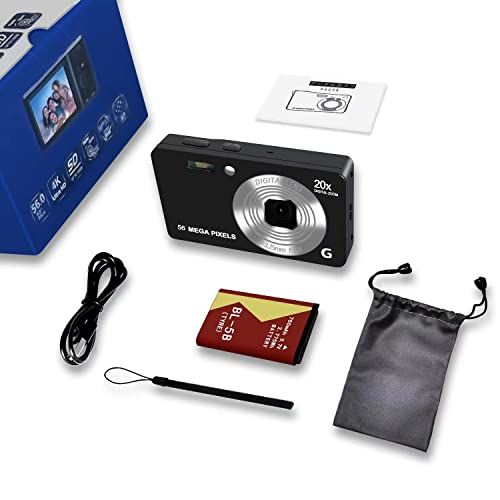 Digital Camera, 4K 56MP Camera for Kids, Small Digital Camera, 20X Digital Zoom Pocket Camera