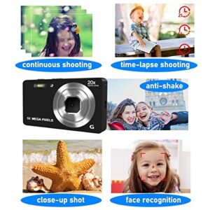 Digital Camera, 4K 56MP Camera for Kids, Small Digital Camera, 20X Digital Zoom Pocket Camera