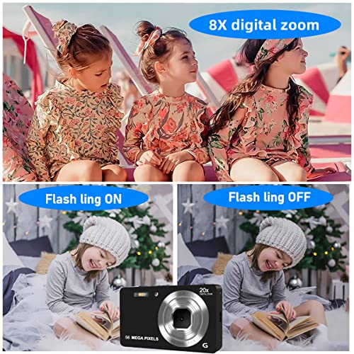 Digital Camera, 4K 56MP Camera for Kids, Small Digital Camera, 20X Digital Zoom Pocket Camera