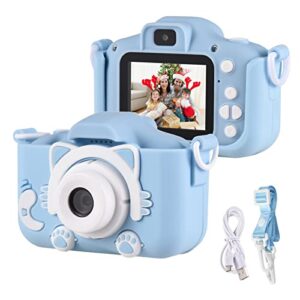 wennzy mini cartoon kids digital camera 1080p digital video camera for kids dual lens 2.0 inch ips screen built-in battery cute photo frames featured birthday for boys girls