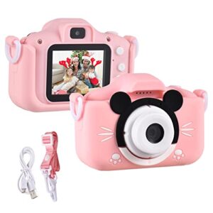 wennzy mini cartoon kids digital camera 1080p digital video camera for kids dual lens 2.0 inch ips screen built-in battery cute photo frames featured birthday for boys girls