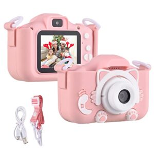 wennzy mini cartoon kids digital camera 1080p digital video camera for kids dual lens 2.0 inch ips screen built-in battery cute photo frames featured birthday for boys girls