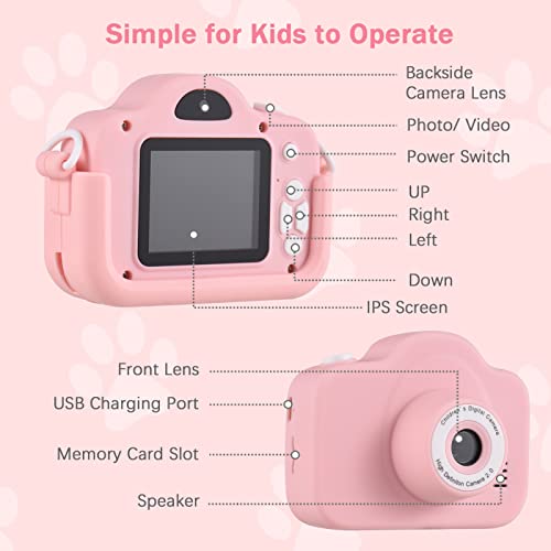 Wennzy Mini Cartoon Kids Digital Camera 1080P Digital Video Camera for Kids Dual Lens 2.0 Inch IPS Screen 4X Zoom Built-in Battery, Perfect Birthday for Boys Girls