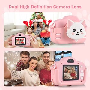 Wennzy Mini Cartoon Kids Digital Camera 1080P Digital Video Camera for Kids Dual Lens 2.0 Inch IPS Screen 4X Zoom Built-in Battery, Perfect Birthday for Boys Girls