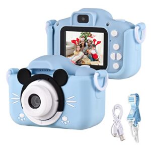 wennzy mini cartoon kids digital camera 1080p digital video camera for kids dual lens 2.0 inch ips screen built-in battery cute photo frames featured birthday for boys girls