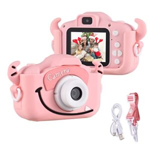 wennzy mini cartoon kids digital camera 1080p digital video camera for kids dual lens 2.0 inch ips screen built-in battery cute photo frames featured birthday for boys girls