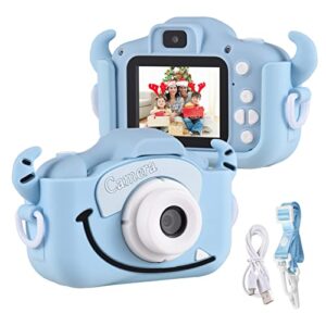 wennzy mini cartoon kids digital camera 1080p digital video camera for kids dual lens 2.0 inch ips screen built-in battery cute photo frames featured birthday for boys girls