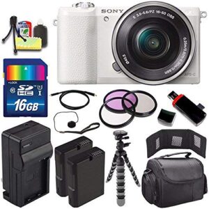 Sony Alpha a5100 Mirrorless Digital Camera with 16-50mm Lens (White) + Battery + Charger + 16GB Bundle 4 - International Version (No Warranty)