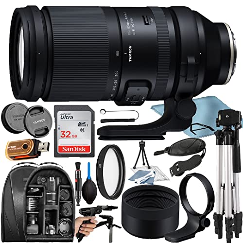 Tamron 150-500mm f5-6.7 Di III VC VXD Lens for Sony E Mount Full Frame Mirrorless Camera with 32GB SanDisk Memory Card + Tripod + Backpack + A-Cell Accessory Bundle