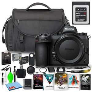 nikon z7 45.7mp mirrorless digital camera (body only) (1591) deluxe bundle with sony 64gb xqd memory card + large camera bag + corel editing software + extra battery + much more (renewed)