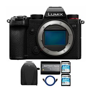 Panasonic LUMIX S5 4K Mirrorless Full-Frame L-Mount Camera (Body Only) with Sling Camera Bag, Battery Pack, 64GB SD Cards and HDMI Cable Bundle (6 Items)