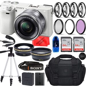 camera bundle for sony alpha a6000 mirrorless digital camera with 16-50mm lens (white) must have bundle wide angle and telephoto + accessories (renewed)