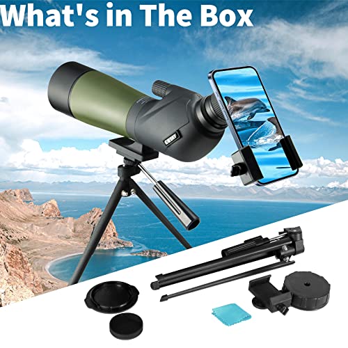 Gosky 20-60x60 HD Spotting Scope with Tripod, Carrying Bag and Scope Phone Adapter - BAK4 45 Degree Angled Spotter Scope for Target Shooting Hunting Bird Watching Wildlife Scenery