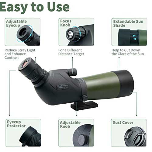 Gosky 20-60x60 HD Spotting Scope with Tripod, Carrying Bag and Scope Phone Adapter - BAK4 45 Degree Angled Spotter Scope for Target Shooting Hunting Bird Watching Wildlife Scenery