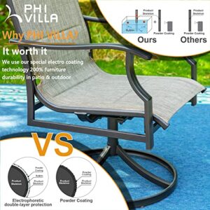 PHI VILLA 7 Piece Patio Dining Set, 6 Metal Swivel Dining Chairs Padded with Fast-Dry Foam & 1 Metal 60"x38" Rectangle Wood-Like Dining Table Clearance for Garden Pool & Deck