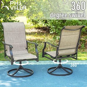 PHI VILLA 7 Piece Patio Dining Set, 6 Metal Swivel Dining Chairs Padded with Fast-Dry Foam & 1 Metal 60"x38" Rectangle Wood-Like Dining Table Clearance for Garden Pool & Deck