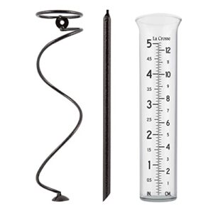 La Crosse 704-08967-INT Original Handcrafted Colombian Metal Finish Spiral Rain Gauge with 5-inch Capacity Glass Rain Garden Tube