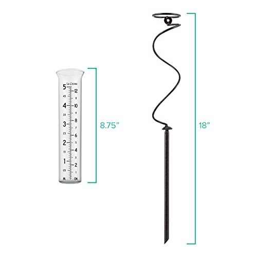 La Crosse 704-08967-INT Original Handcrafted Colombian Metal Finish Spiral Rain Gauge with 5-inch Capacity Glass Rain Garden Tube