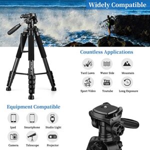 Tripod Camera Tripods, 74" Tripod for Camera Cell Phone Video Photography, Heavy Duty Tall Camera Stand Tripod, Professional Travel DSLR Tripods Compatible with Canon Nikon iPhone, Max Load 15 LB