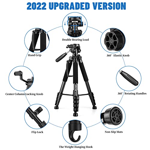 Tripod Camera Tripods, 74" Tripod for Camera Cell Phone Video Photography, Heavy Duty Tall Camera Stand Tripod, Professional Travel DSLR Tripods Compatible with Canon Nikon iPhone, Max Load 15 LB