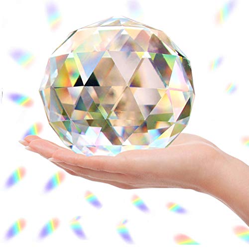 Clear Glass Crystal Ball Prism Suncatcher Rainbow Maker, Sphere Faceted Gazing Ball for Window, Feng Shui, Home Office Garden Decoration(100mm/3.94inch)